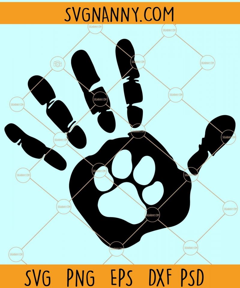 Dog paw and human hand floral svg, Paw and hand svg, dog paw svg ...