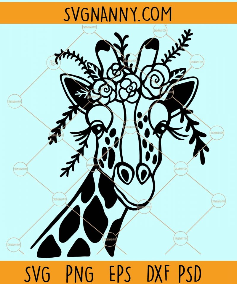 Giraffe flowers svg, floral animal svg, giraffe with flowers svg ...
