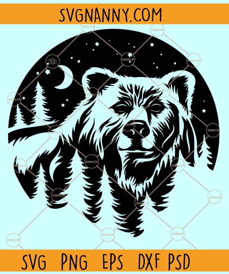 Bear And Moon Scene SVG, Night Scenery Svg, Bear In The Wild Svg, Bear ...