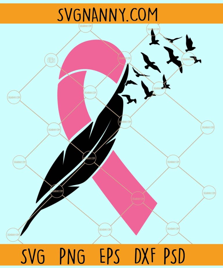 Cancer ribbon with birds SVG, Feather Cancer awareness svg, Cancer ...