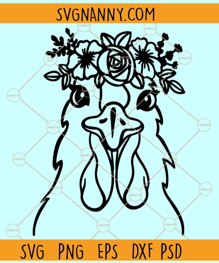 Chicken with flower crown SVG, Chicken Flowers svg, Chicken with floral ...