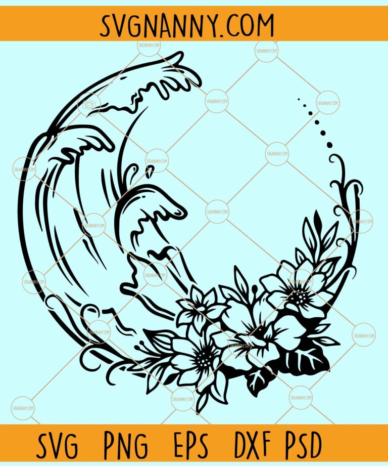 Floral Wave SVG. Wave Scene Svg, Ocean Scene Svg, Wave With Flower Svg
