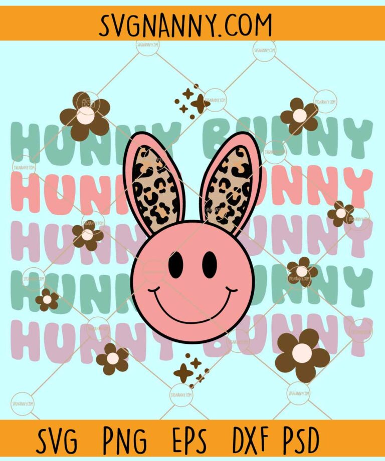 Hunny Bunny Retro Smiley Face Svg, Leopard Bunny Svg, Easter Bunny Svg