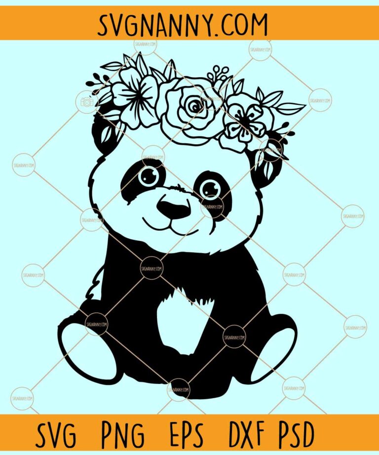Baby Panda With Flower Crown SVG, Floral Panda Baby Svg, Floral Svg
