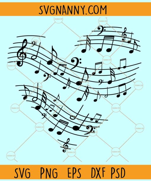 Music Notes In Heart Shape Svg, Heart Music Notes Svg, Music Note Heart Svg