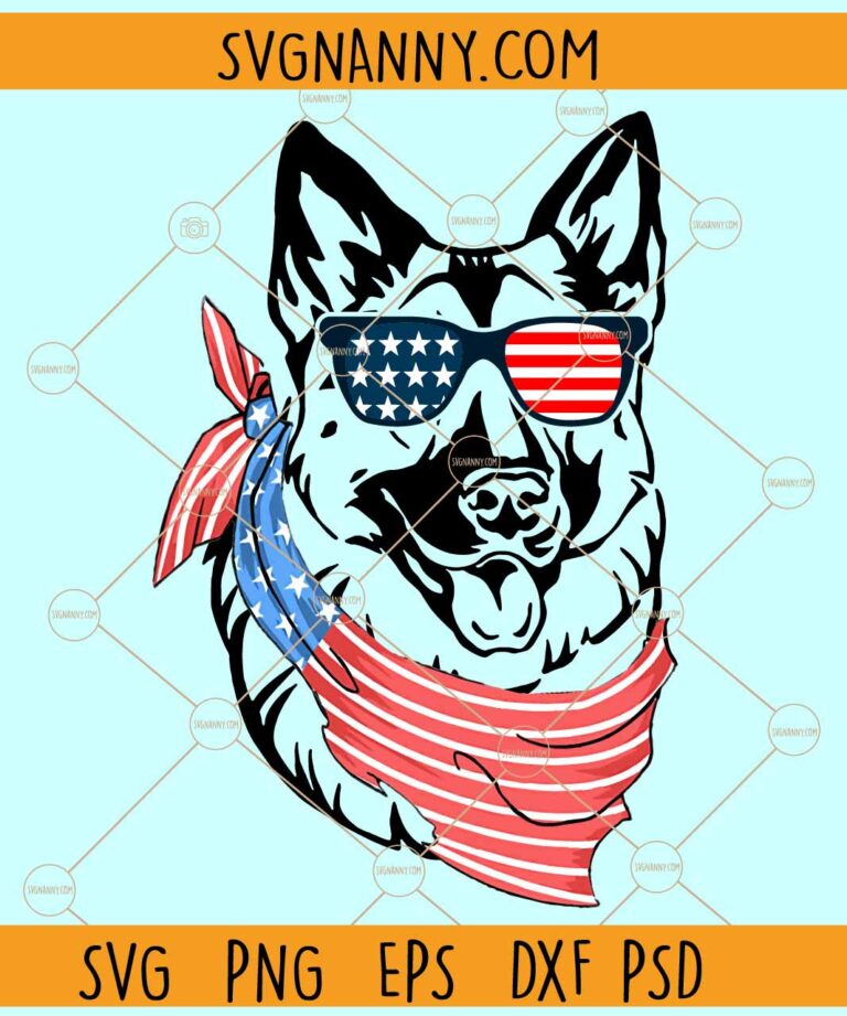Patriotic german shepherd with sunglasses and scarf svg, German ...