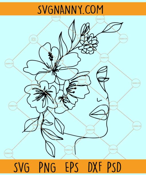 Woman face with flowers SVG, Woman With Flowers Svg, Floral Woman Svg ...