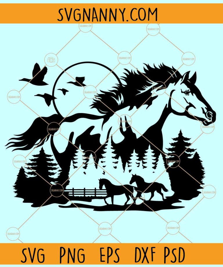 Running horse scene SVG, Horse Scene Svg, Running Horse Svg, Farm ...