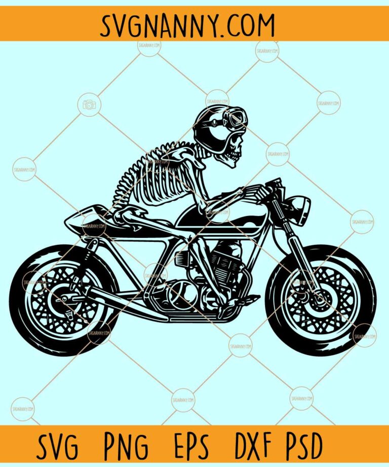 Skeleton Riding Motorcycle SVG, Skeleton Biker SVG, Skull Biker SVG