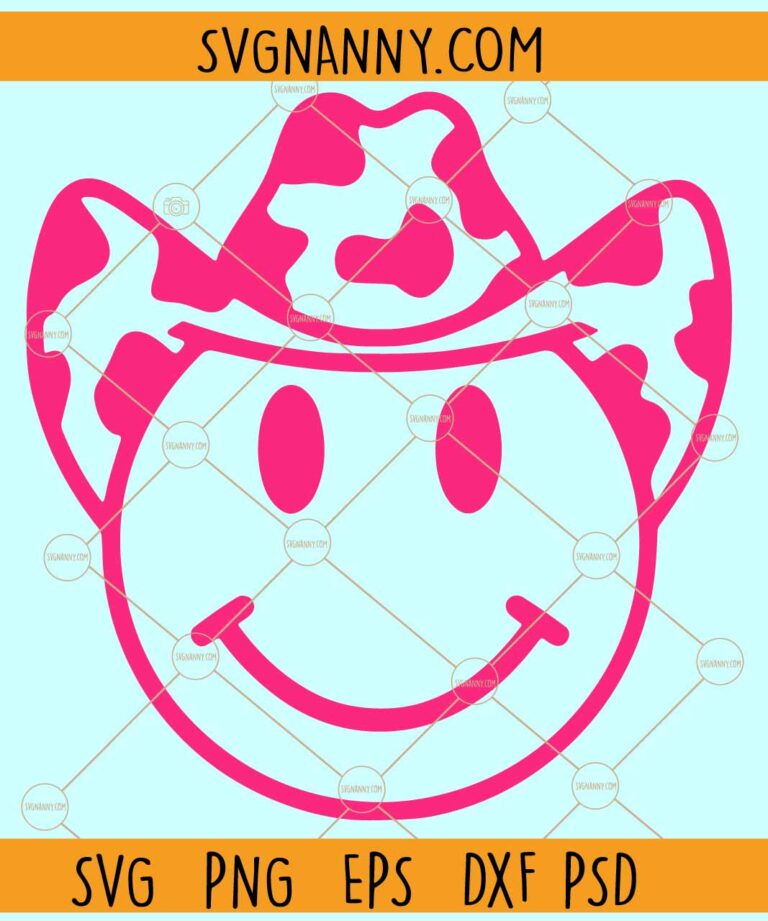 Cow Print Hat Smiley Face SVG, Cowboy Smiley SVG, Cow Print Cowboy Hat SVG