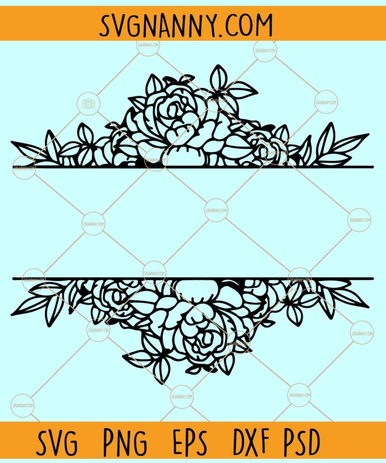 Split flower frame SVG, Split floral frame svg, floral monogram border ...