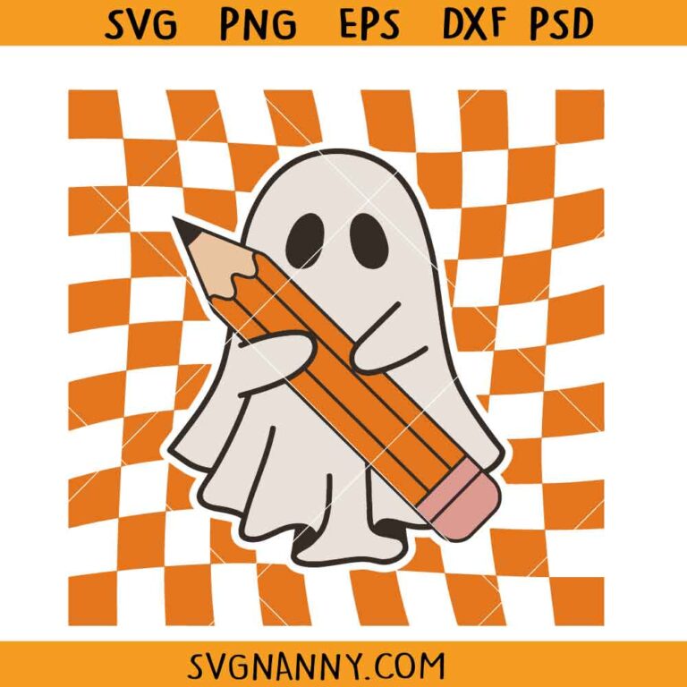 Halloween Ghost Teacher SVG, Ghost With Pencil Svg, Teacher Halloween Svg