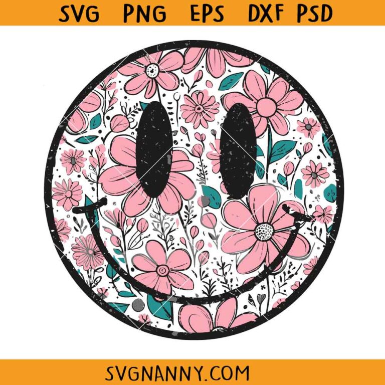 Retro Happy Smiley Flowers SVG, Retro Floral Smiley SVG, Retro Happy ...