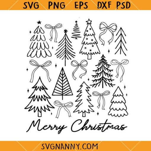 Retro Merry Christmas Trees SVG, Hand Drawn Christmas Trees Clipart SVG ...