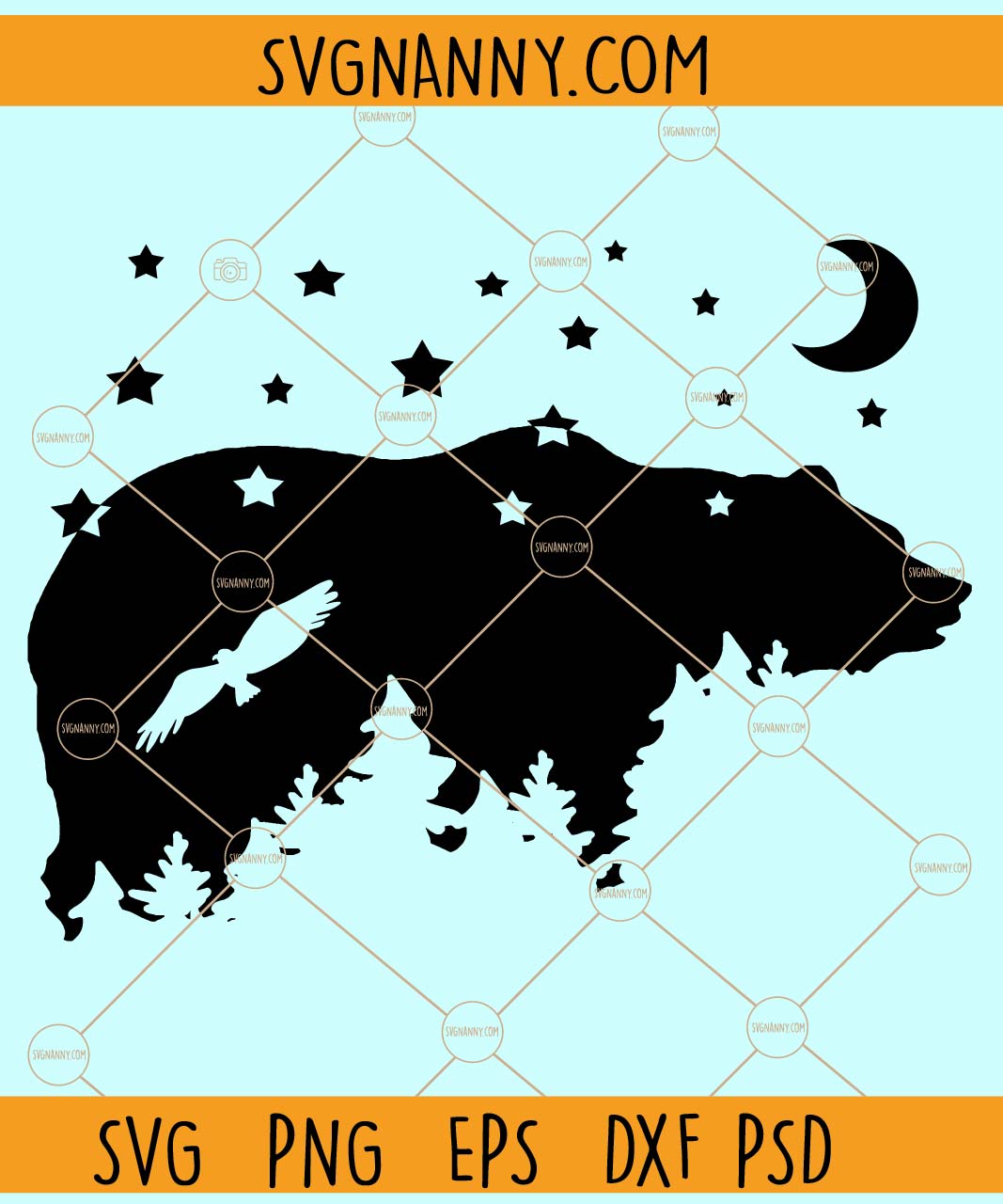 Bear mountains svg, Night sky svg, moon svg, stars svg, Nature svg ...