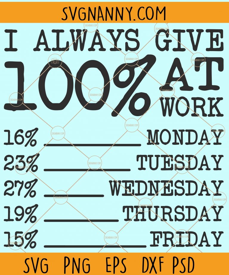 I Always Give 100% At Work Svg, Funny Quote Svg, Lazy Svg, Office Svg ...
