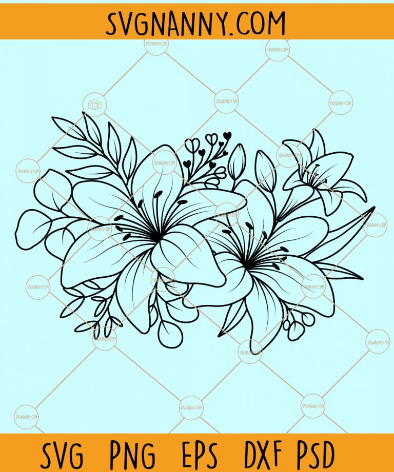 Lily flower svg, bouquet of lilies flowers svg, Floral bouquet lily svg ...